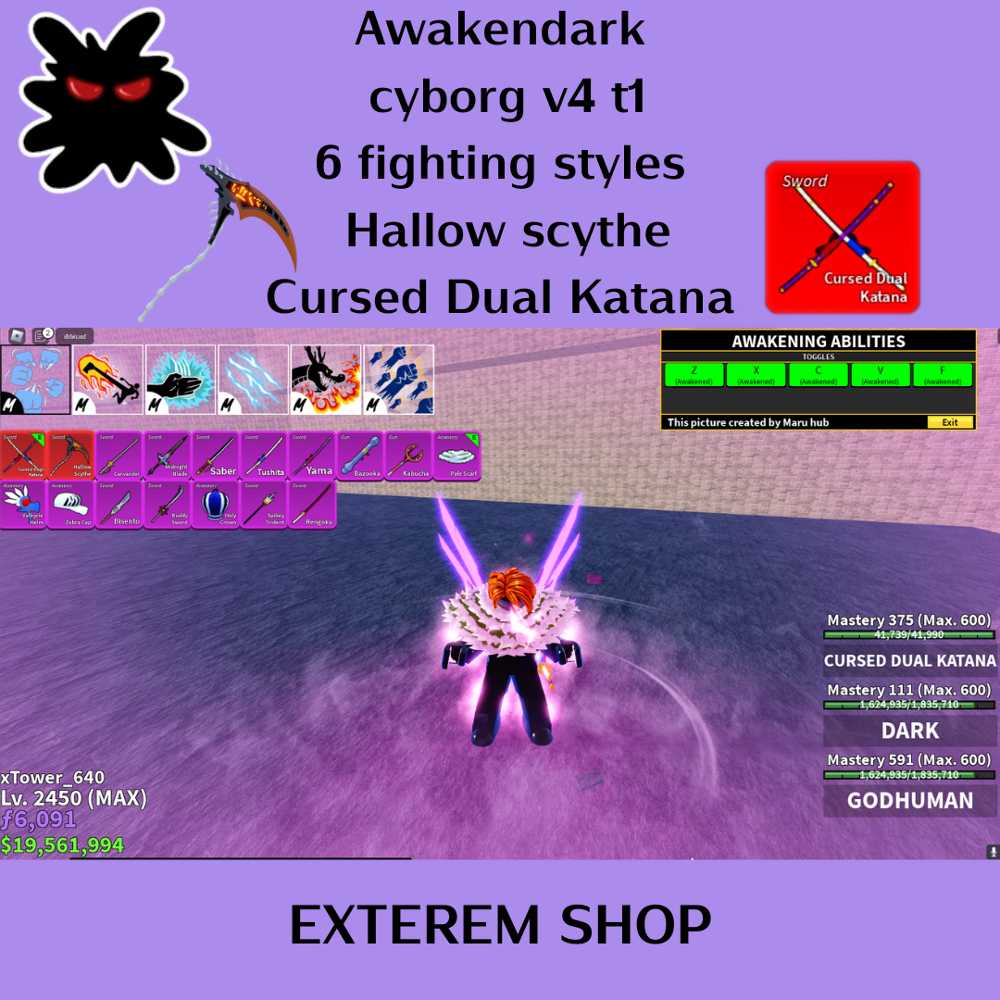 Blox Fruit Account Lv:2450Max | Cyborg V4 | Awaken Dark | GodHuman ...