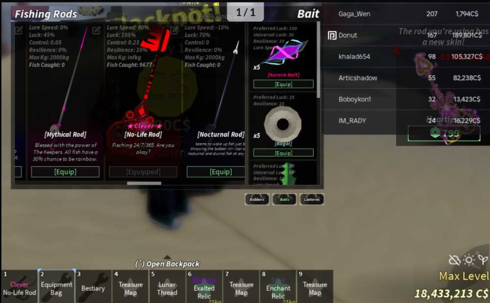 Fisch Level 1000(Max) 18M+ C$ Seraphic Rod+No Life Rod+Heaven Rod ...