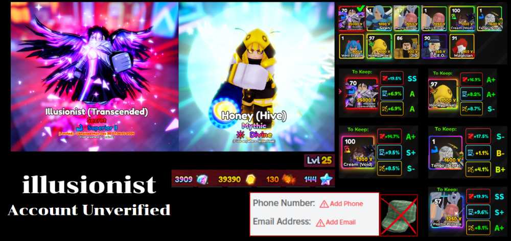 illusionist(Transcended) Roblox ID14 Anime Adventures | Account Unverified