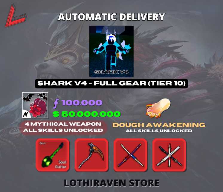 [Blox Fruits] Race Shark V4 Tier 10 (Full Gear) | Full Awakened Dough ...