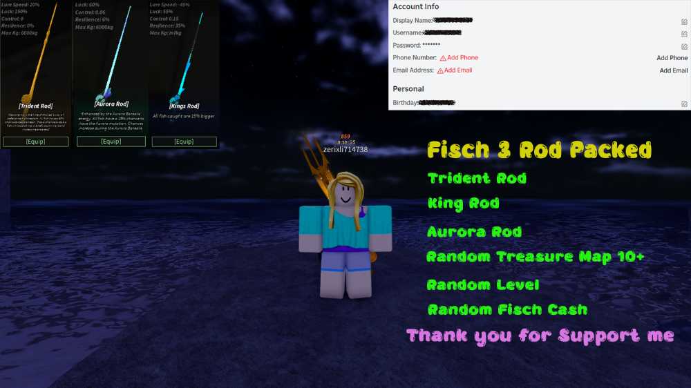 Fisch | Account 3 Rod Packed | UnVerify Account Instant Delivery️