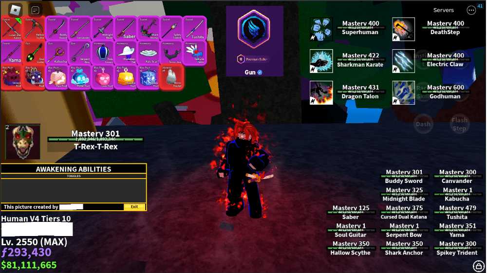 Blox Fruit | Level 2550 | Human V4 T10 | Full T-Rex | Godhuman | Shark ...