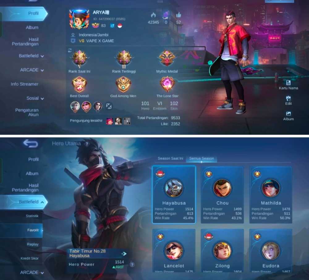 HERO 101|EMBLEM VI|102|SKIN EPIC SHOP GROCK|SKIN STUN CHOU|SKIN KUNGFU ...