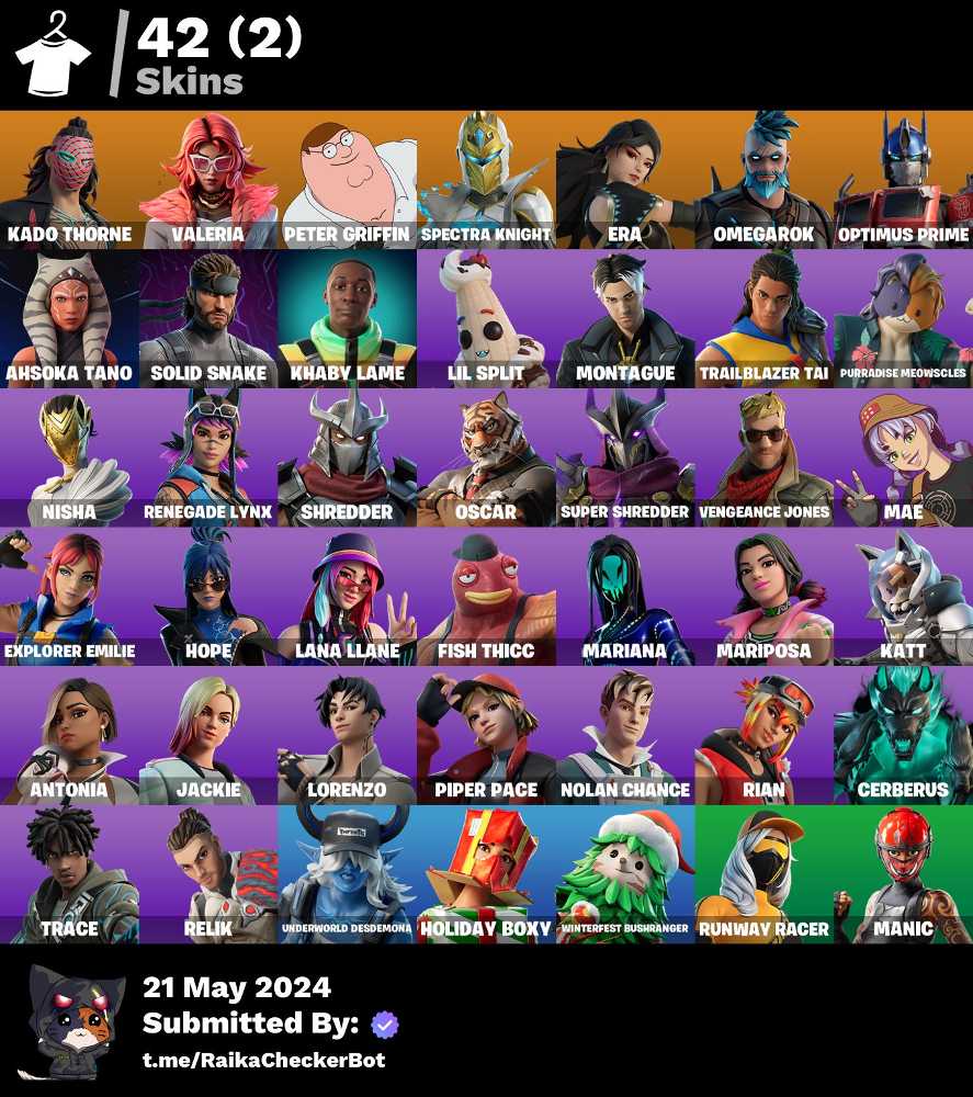 100% [Instant] 42 Skins | Kado Thorne, Valeria, Peter Griffin, Spectra ...