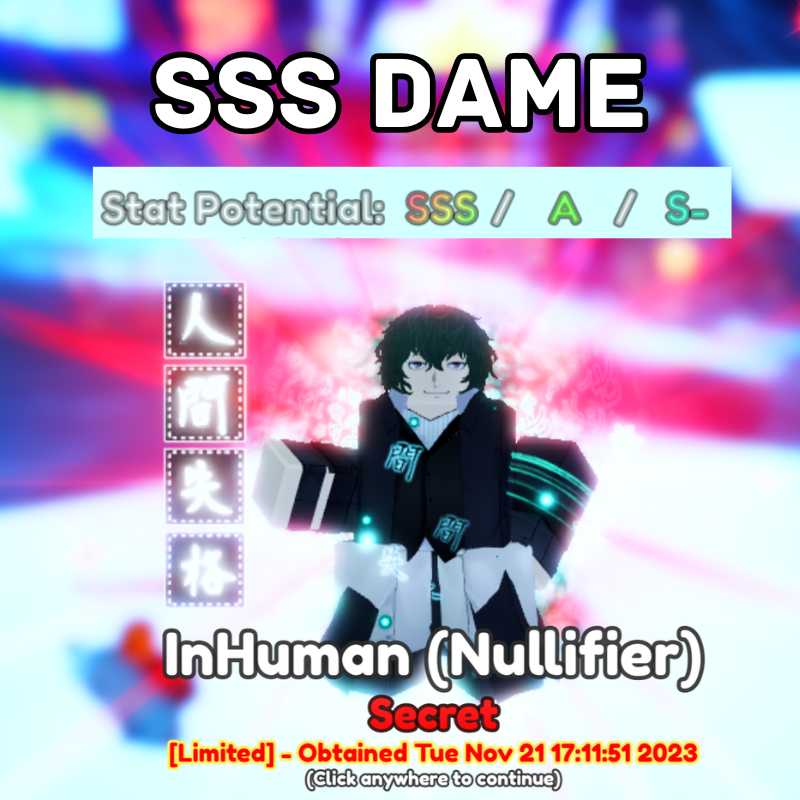 A93Inhuman Evo SSS DAME - Anime Adventures - Instant Delivery