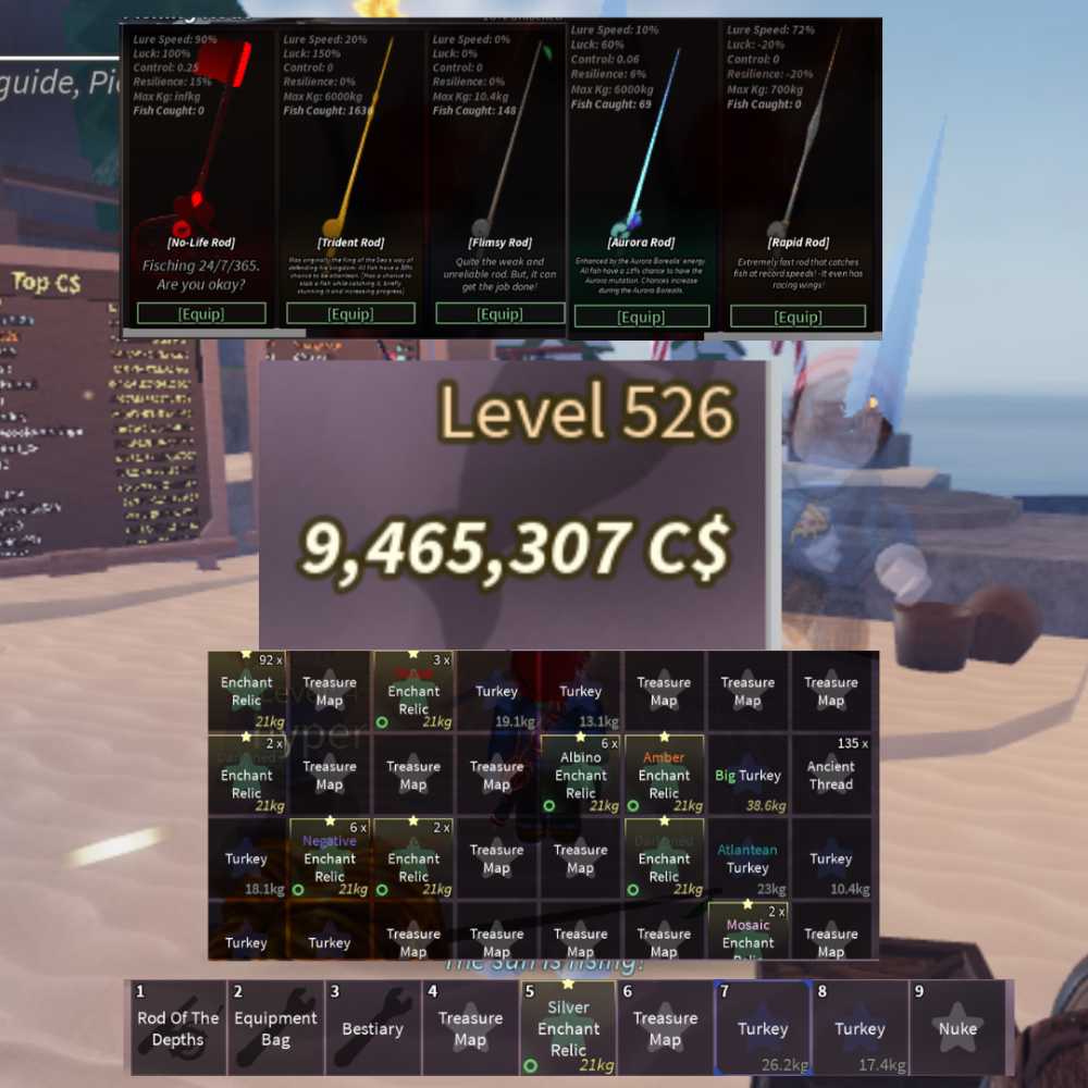 ID40Fisch: Level 526 - 9m4 C$ - ,-No life-Rod--Trident rod- Rod of the ...