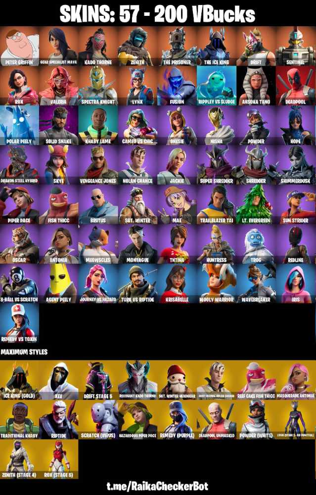 57 SKINS+AHSOKA TANO+AGENT PEELY+SKYE+DRIFT(STAGE 5)+MAYA+ONESIE+HOPE ...