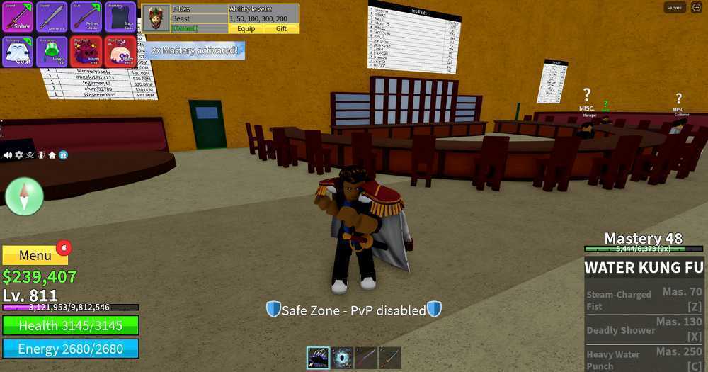 [Blox Fruits] Permanent T-Rex (2x Mastery) Water Kungfu level 811 Dough ...