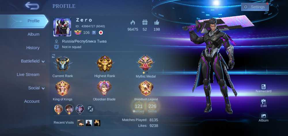 CEL LVL 106 | 226 SKINS 121 HEROES | 100000+ BP | MAX EMBLEM | LEGEND ...