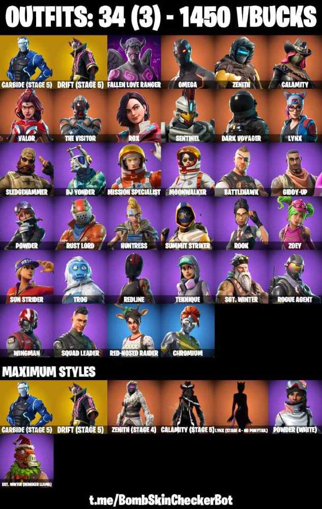 34 SKINS+TAKE THE L+OMEGA+ORANGE JUSTICE+ZOEY+ROOK+CARBIDE(STAGE 5 ...
