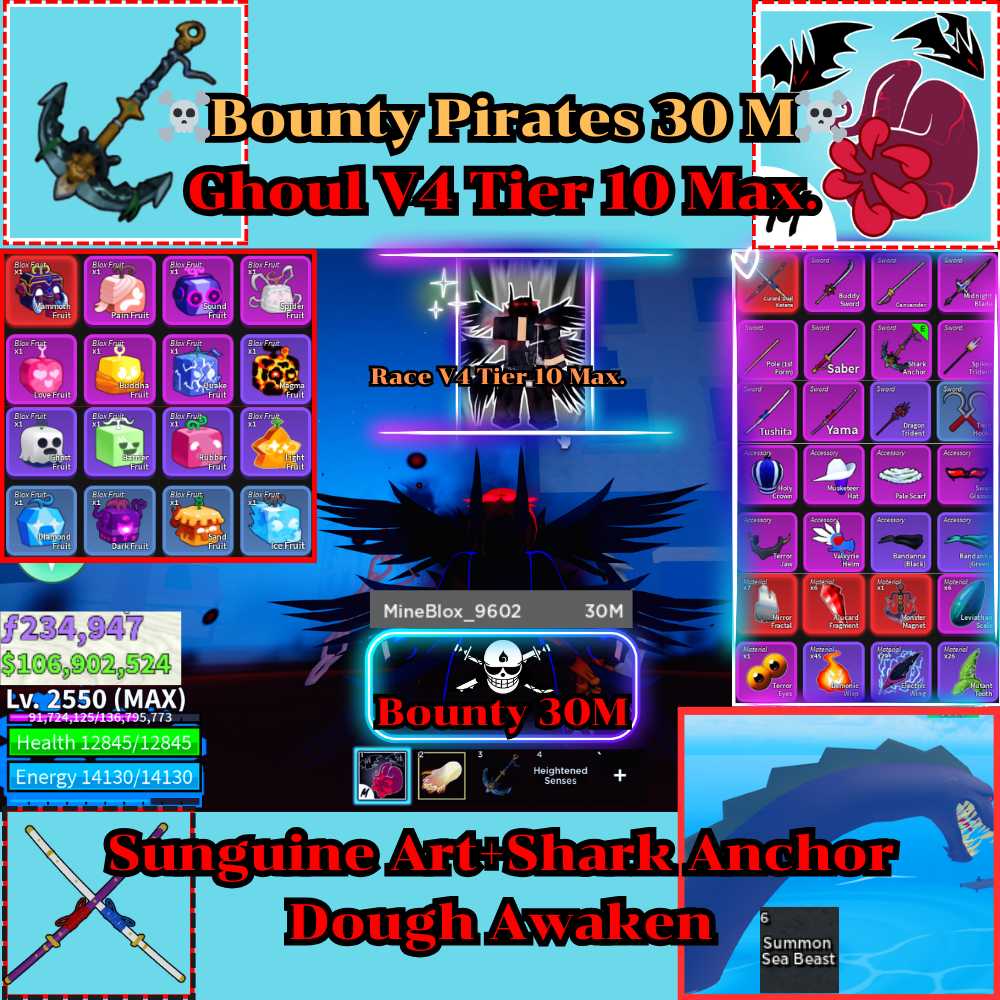 Account Blox Fruit Bounty Pirates 30M Lv:2550 Max.Dough AwakenGhoul V4 ...