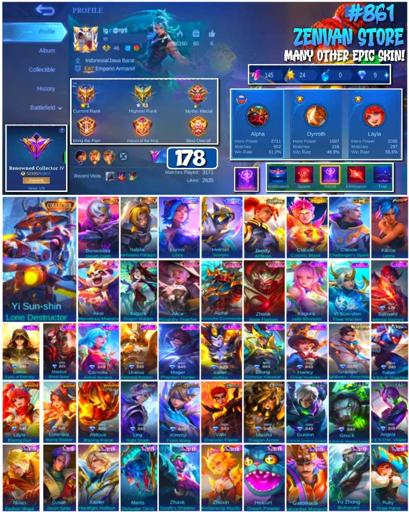 #861 178 Skin ⭐ Collector Yu Shin Shin, Benedetta , Natalia Many Epic ...