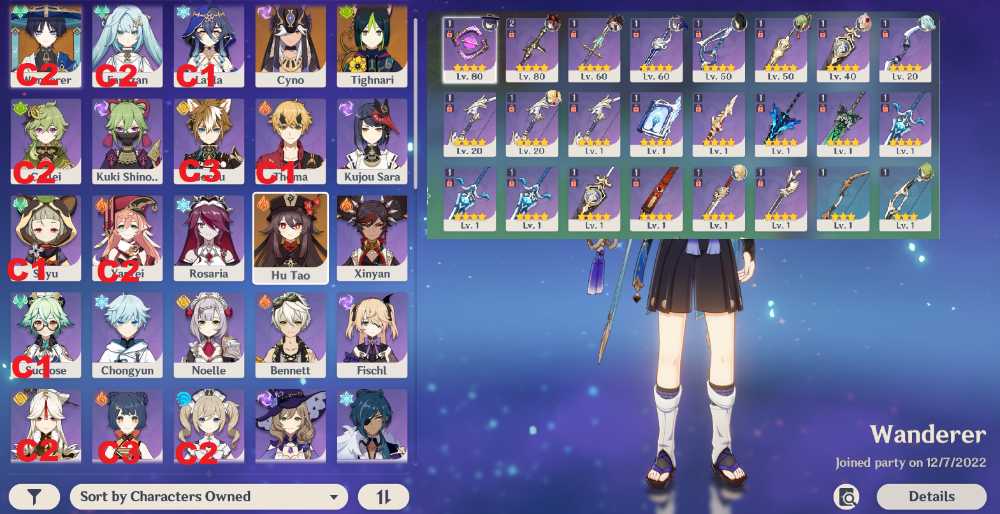 (Asia) C2 Wanderer + Hutao + Cyno + Tighnari High Pity