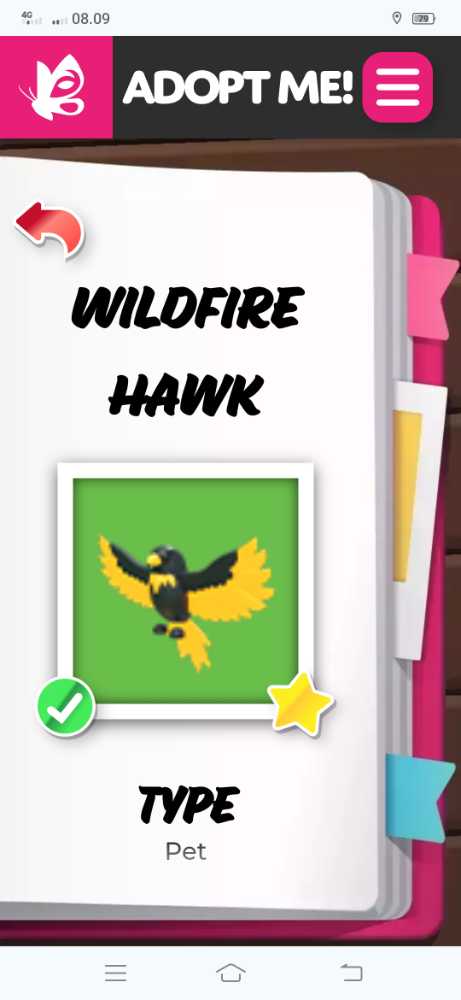 Wildfire Hawk FR Adopt Me Pet Roblox
