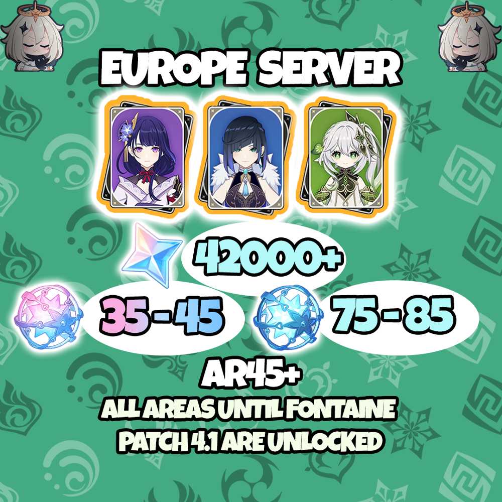 [Europe] Raiden Yelan Nahida (380 Wishes) | AR45+ | 42000 Primogems + 35-45 Interwined Fate + 75 ...