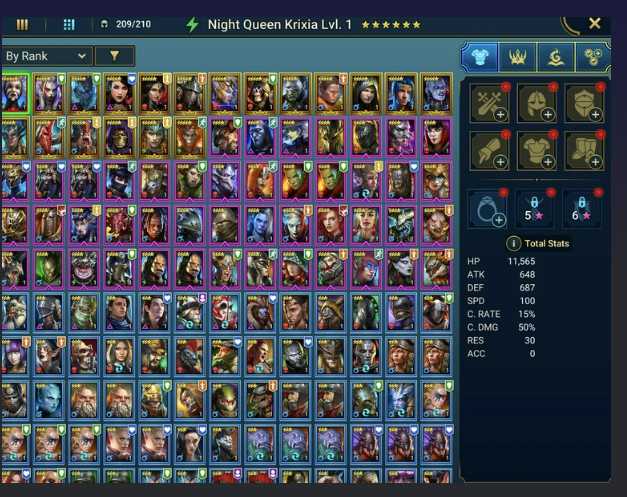 [Mythical Starter] 59k Energy - 7,2k gems - Night Queen Krixia - Venus ...