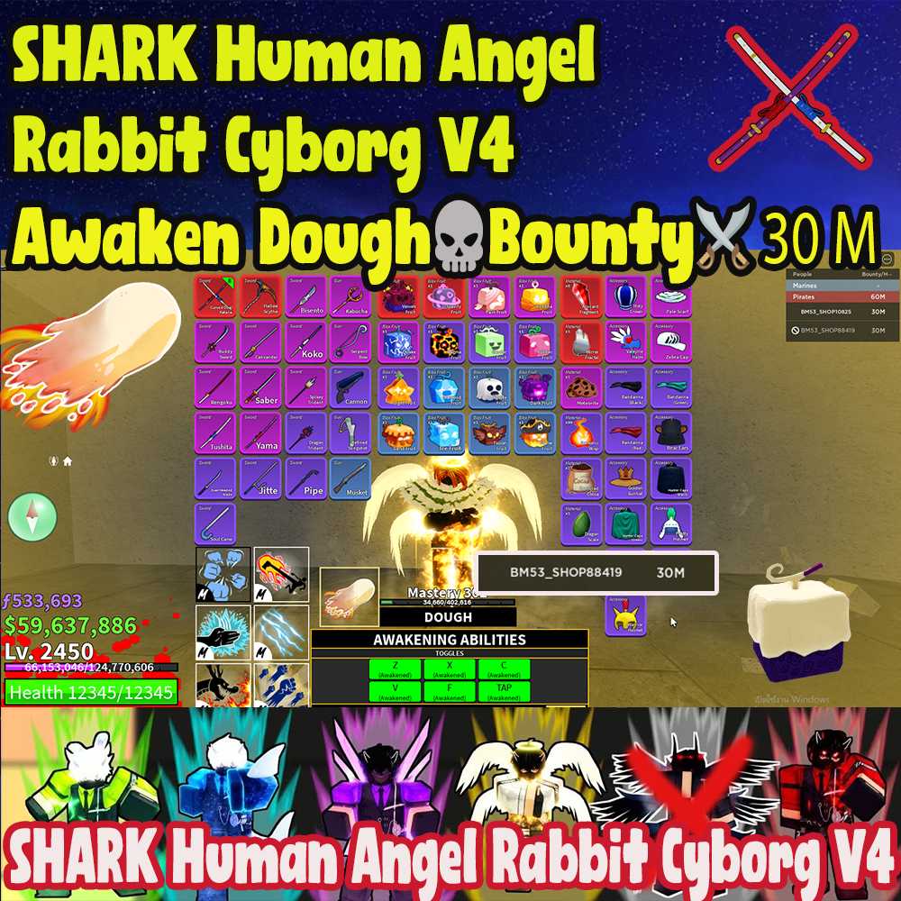 Blox Fruit Account Bounty30M | Cyborg V4 Shark V4 Angel V4 Human V4 ...