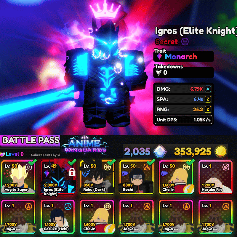 ID856 Igris Monarch EvoAnime Vanguards - Full Unverified - Instant Delivery