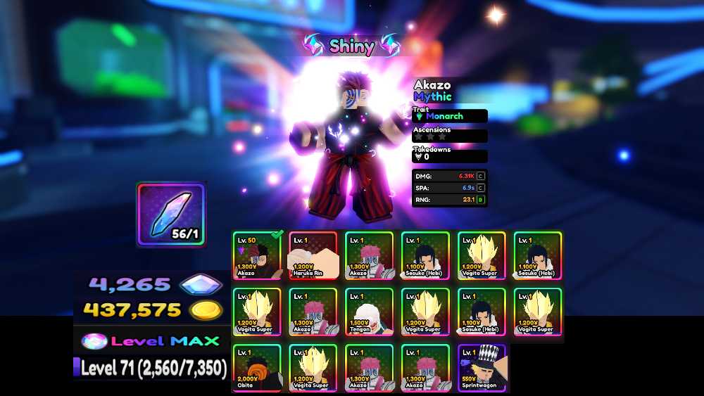 Anime vanguards | Akazo | Mythic Shiny Monarch 0.1% | 4k Gems ...