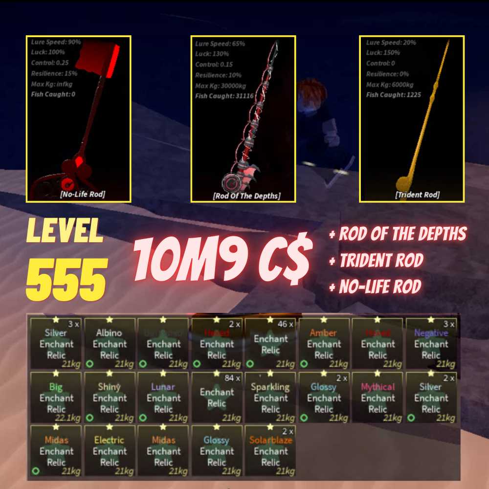 [Fisch] ID53: Level 555 10M9 C$ - No-Life Rod, Rod of the Depths ...