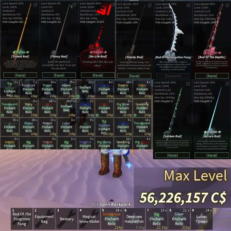 SALEID412Fisch: Level 750 Max 56M C$ - 340x Hexed Relic - Rod of the ...