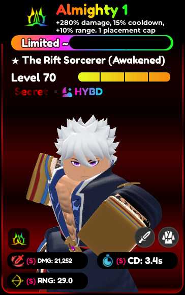 Almighty The Rift Sorcerer Evolved Lvl.70 S S S Secret Gojo Roblox ...