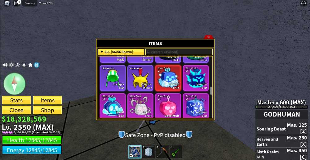 Blox Fruits 2550 Lvl GodHuman MAX Ice HS SF Control Fruit Rumble Fruit ...