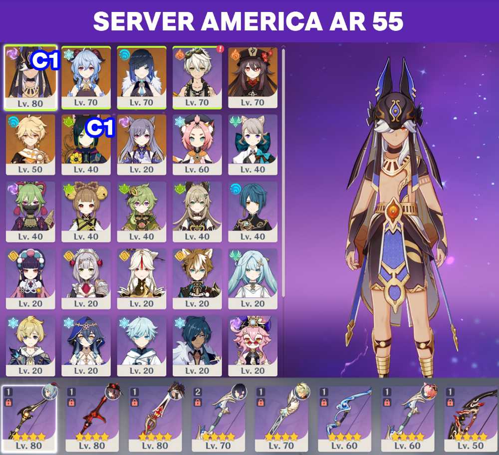 ⭐️SERVER AMERICA (NOT ASIA) AR 55 ⭐️ Cyno C1 + Ganyu + Yelan + Hu Tao ...