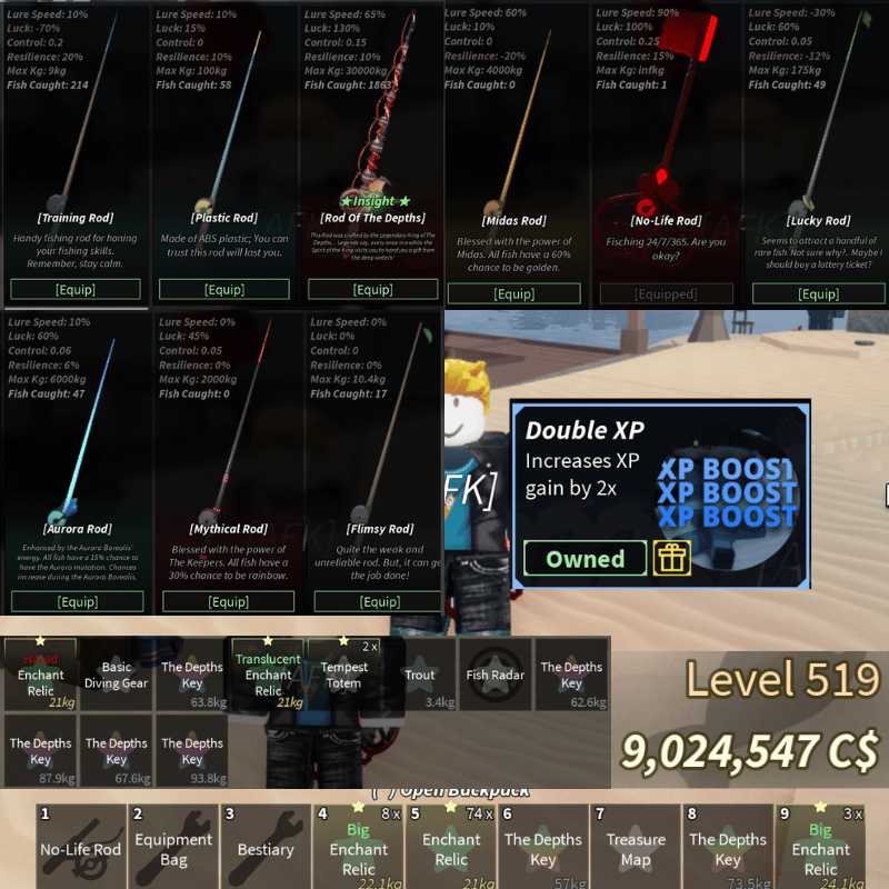 ID90Fisch: Level 519 9M C$ Gamepass X2 EXP - No-Life Rod , Rod of the ...