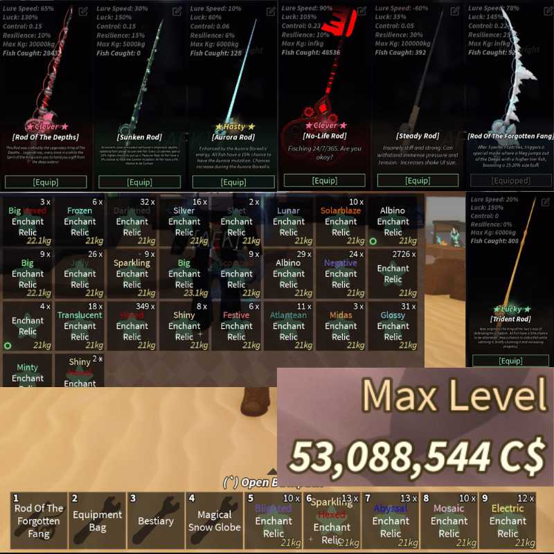 SALEID497Fisch: Level 750 Max 53M C$ - 360x Hexed Relic - Rod of the ...