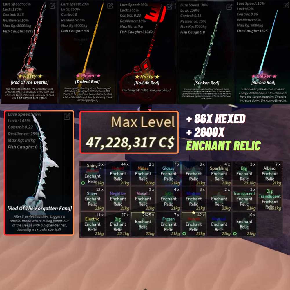 [Fisch] ID144: Level 750 Max 47M2 C$ - Rod Of The Forgotten Fang, Rod ...
