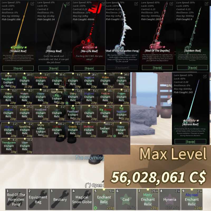 SALEID538Fisch: Level 750 Max 56M C$ - 358x Hexed Relic - Rod of the ...