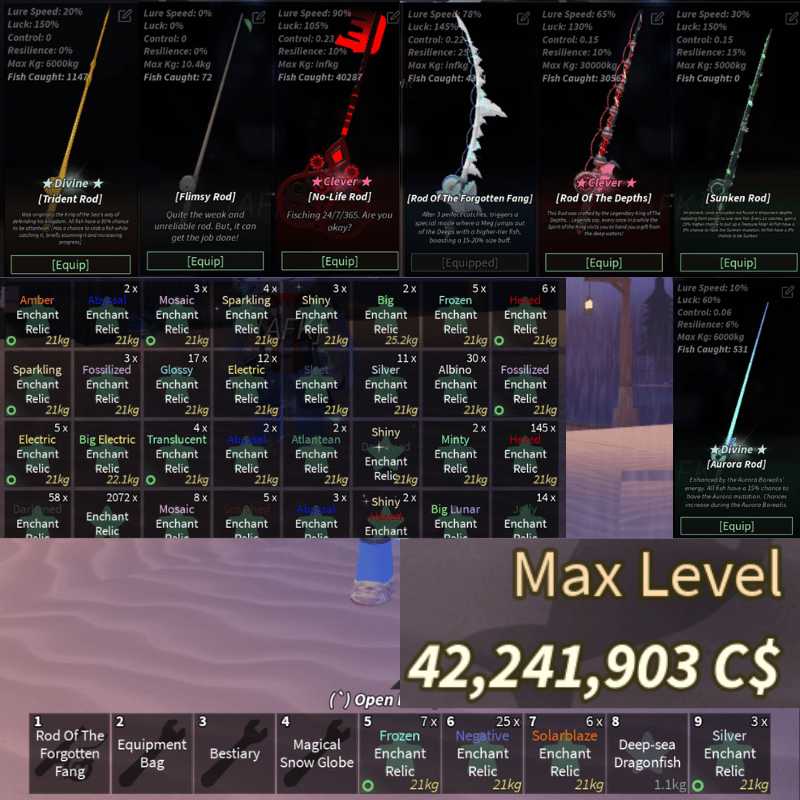 SALEID493Fisch: Level 750 Max 42M C$ - 150x Hexed Relic - Rod of the ...
