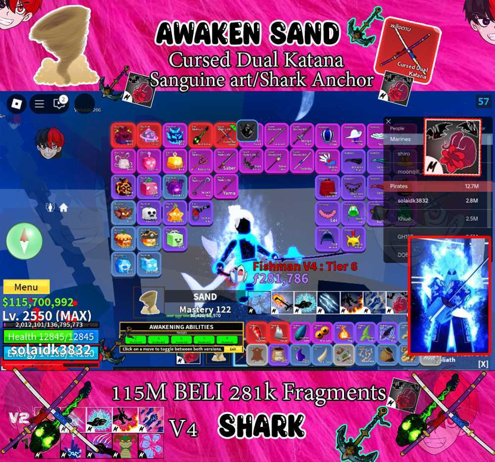 Blox Fruits | Lv 2550 | Sanguine Art | SharK V4 Tier6 | Awaken Sand ...