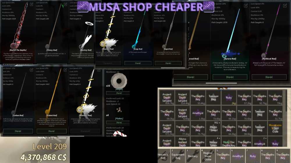 (FISCH)LVL(150+) (+2M-CASH) NEW HEAVENS ROD(ROD OF THE DEPTHS)A LOT ROD ...