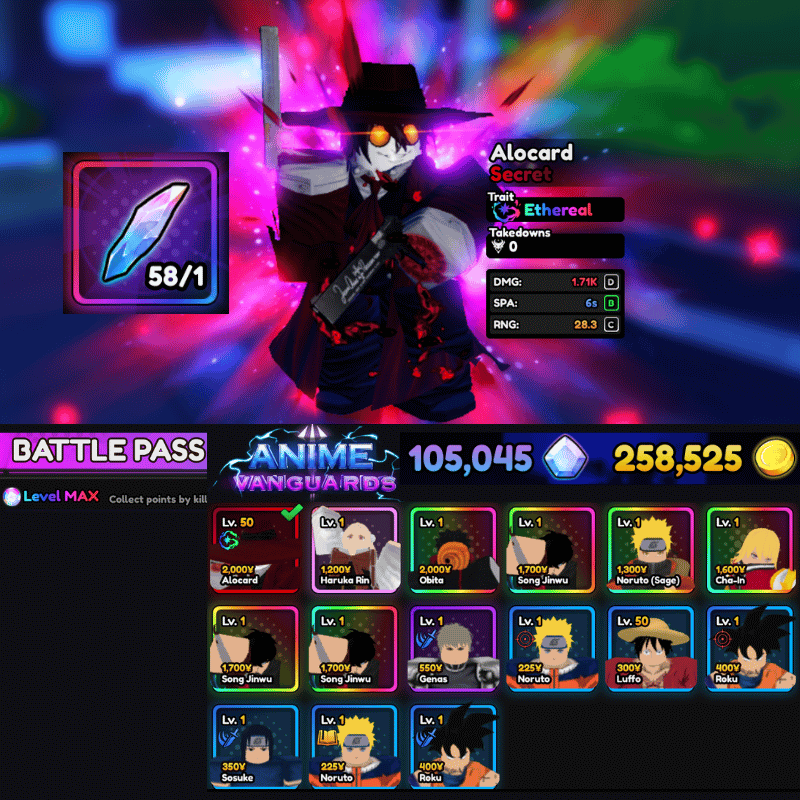 ID589 Alocard Ethereal,58 Trait,105k GemsAnime Vanguards - Full ...