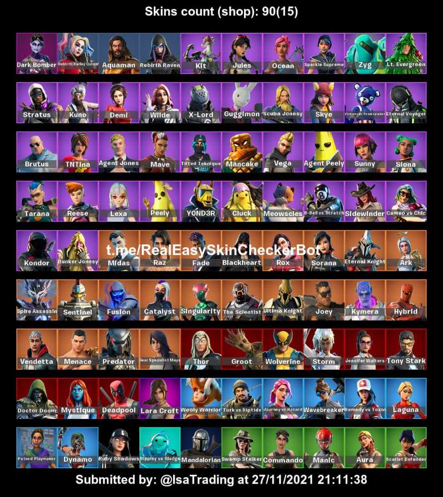 90 SKINS ⭐REBIRTH HARLEY QUINN⭐DARK BOMBER⭐KUNO⭐DYNAMO⭐ARK⭐POISED ...
