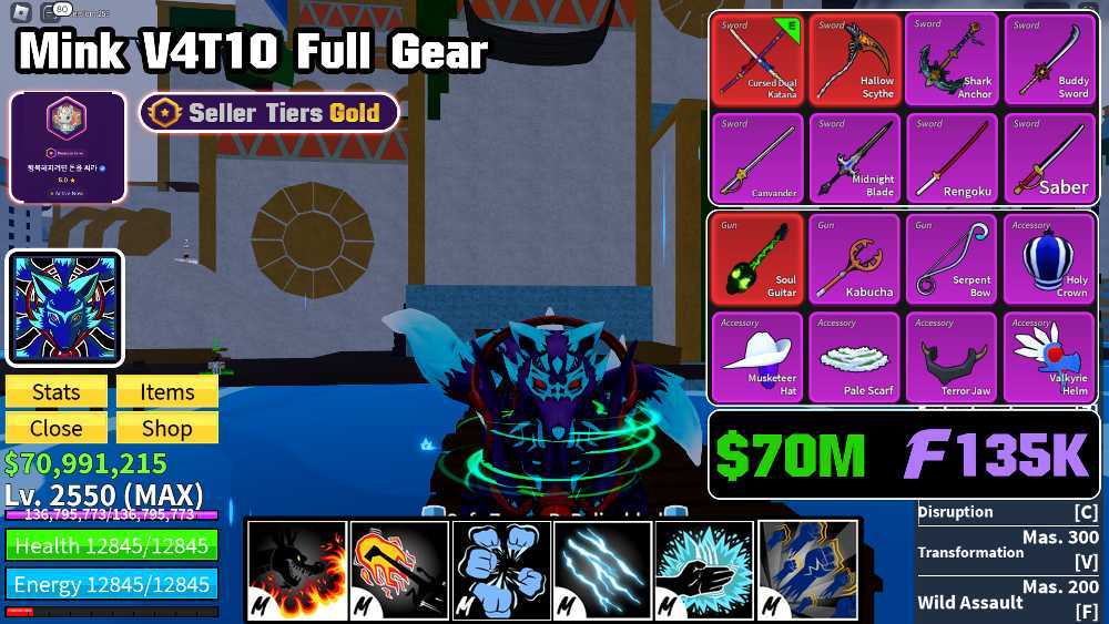 Blox Fruit | Level 2550 MAX |Race V4T10 | Kitsune Mink | V4T10 Full ...