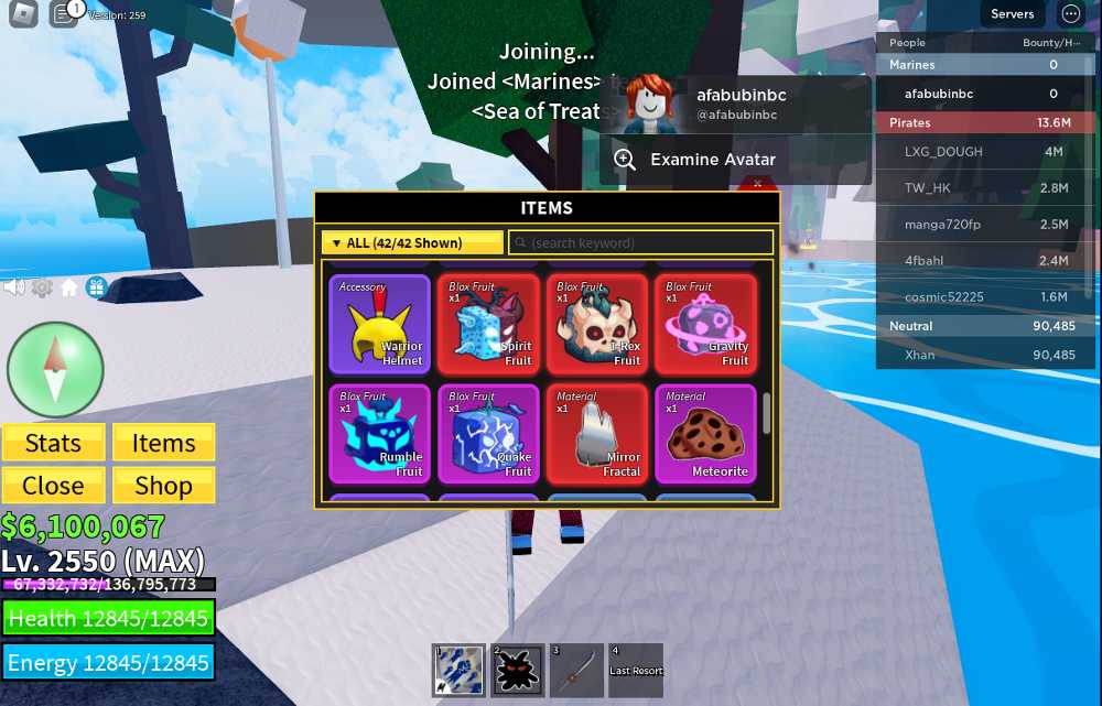 Blox Fruits LV2550+T-Rex Fruit Inventory
