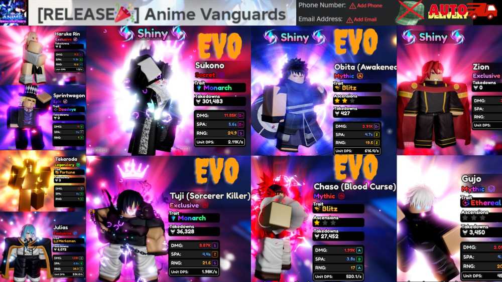 AV110Anime Vanguards Lv.85⭐️2Monarch⭐️ Shiny Sukono 0.1 Monarch Z+/Z+/S ...