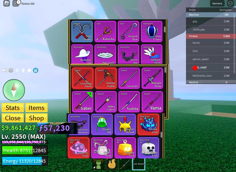 Blox Fruits / Kitsune-Buddha-Gravity Inventory / HAllow Scythe / 9m ...