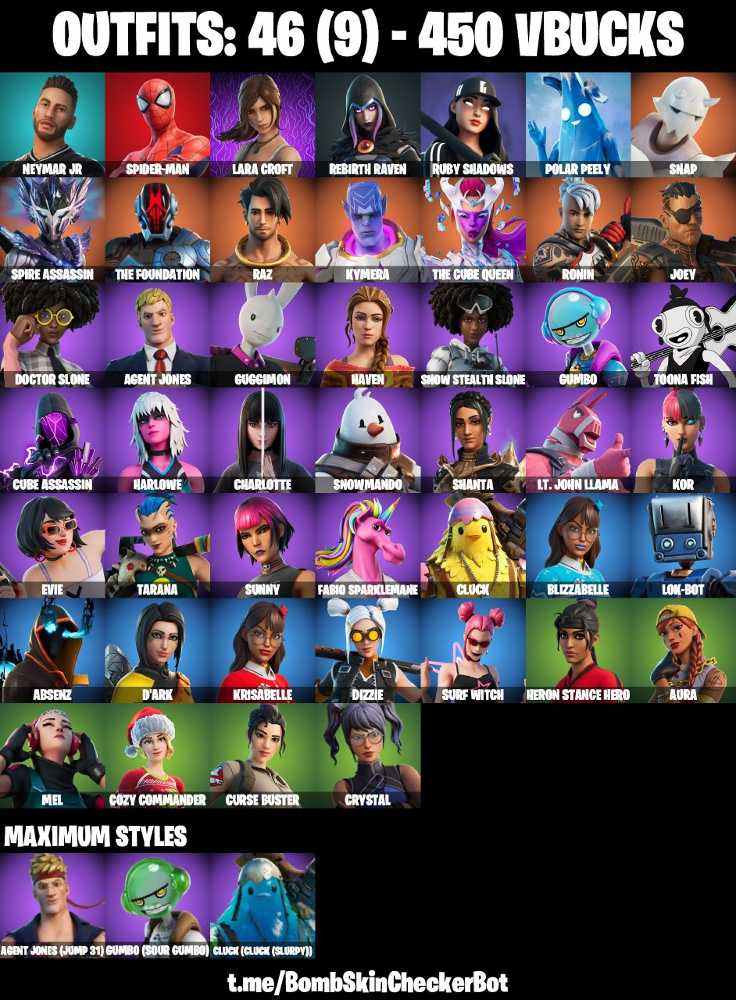 PC/PSN/XBOX 46 SKINS Neymar Jr , Spider Man , Lara Croft , Rebirth ...