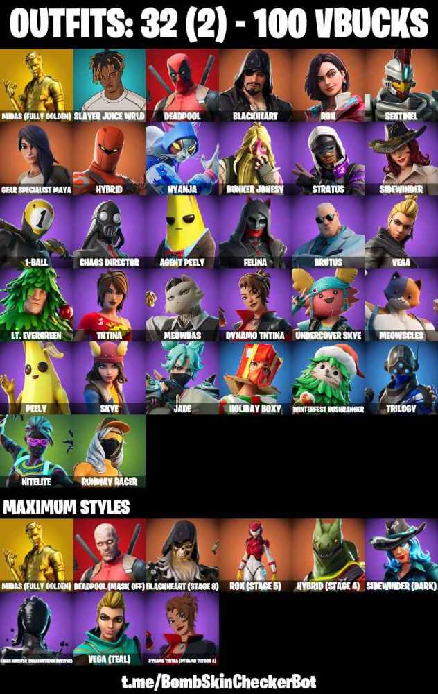 32 SKINS+GOLDEN MIDAS+MAYA+AGENT PEELY+SKYE+HYBRID(STAGE 4)+SIDEWINDER ...