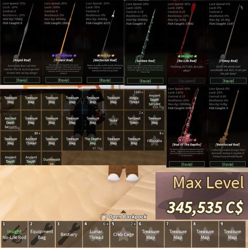 SALEID133Fisch: Level 750 Max - No-Life Rod , Rod of the Depths,Trident ...