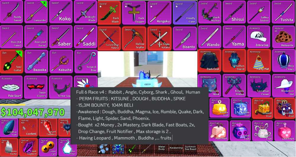 #011 : BLOX FRUIT GOAT ACCOUNT : 15,3M BOUNTY, 104M BELI , Full 6 Race ...
