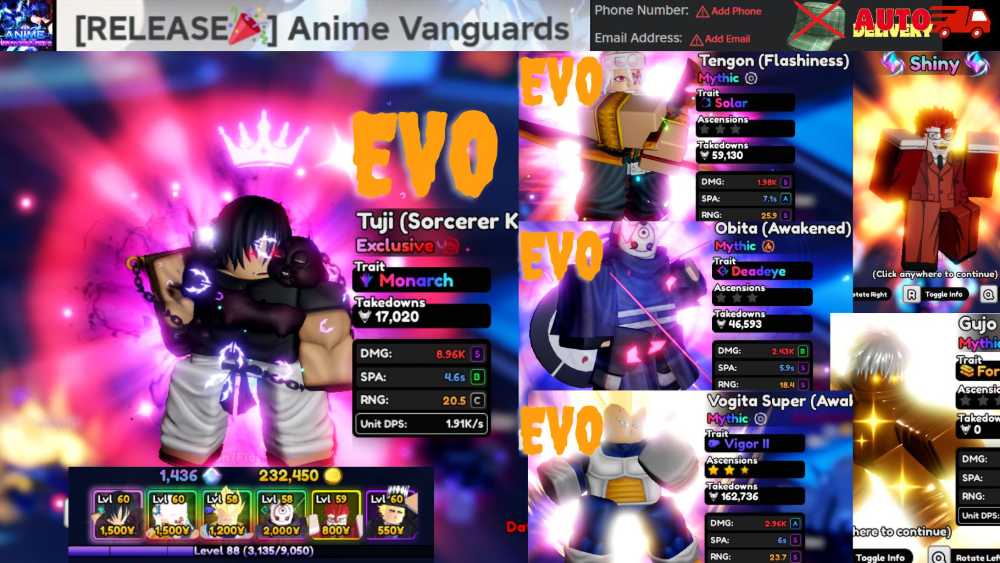 AV97Anime Vanguards Lv.88⭐️Tuji(SorcererKiller)EVO 0.1 Monarch ⭐Vogita ...