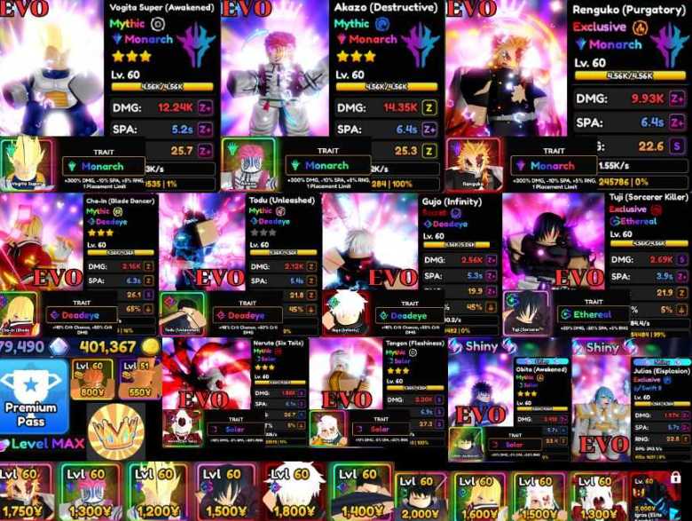 Lv:1233 Monarch EVO:Rengoku(Z+Z+S),Akazo(Z Z+Z)⭐⭐⭐,Vogita(Z+Z+Z+)⭐⭐⭐ ...