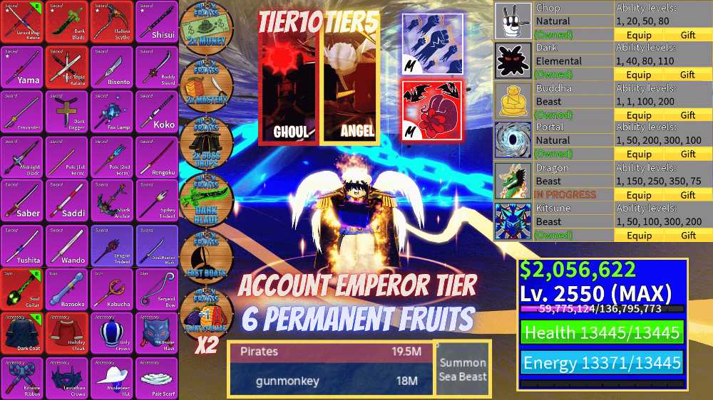 BloxFruit Emperor Tier Account Race V4Tier10 All Sword in Game SeaBeast ...