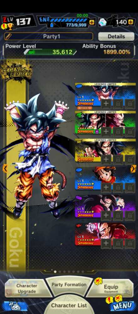 Android + IOS, Login Bandai, Team GT, legend limited (Goku kid , kuve ...