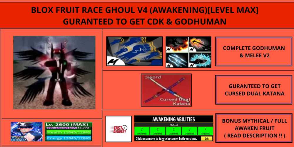 Blox Fruit Account Ghoul Race V4 (Awakening) + ( Godhuman + CDK ...